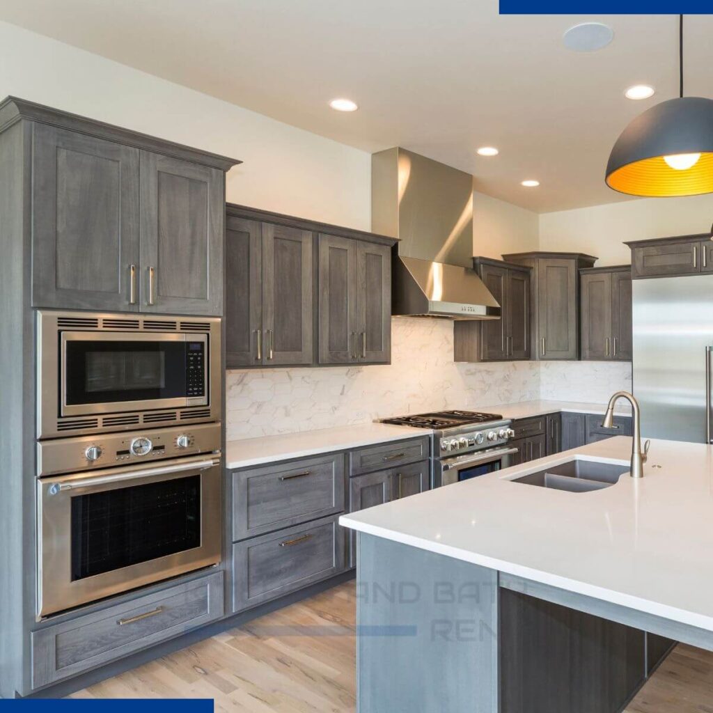 Kitchen with Grey Cabinets and Rose Gold Fixtures | Get a Quote